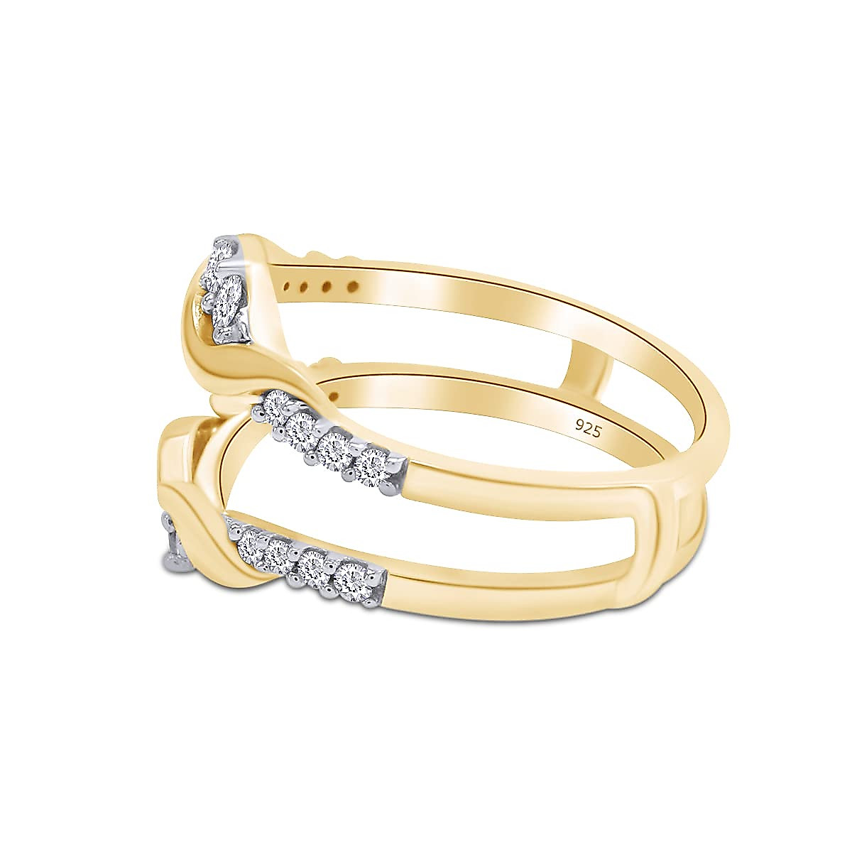 AFFY 1/3 Ct. Round Chevron Ring Guard Enhancer with Cubic Zirconia in 14K Yellow Gold Over Sterling Silver 0.33 Carat Ring Size-6