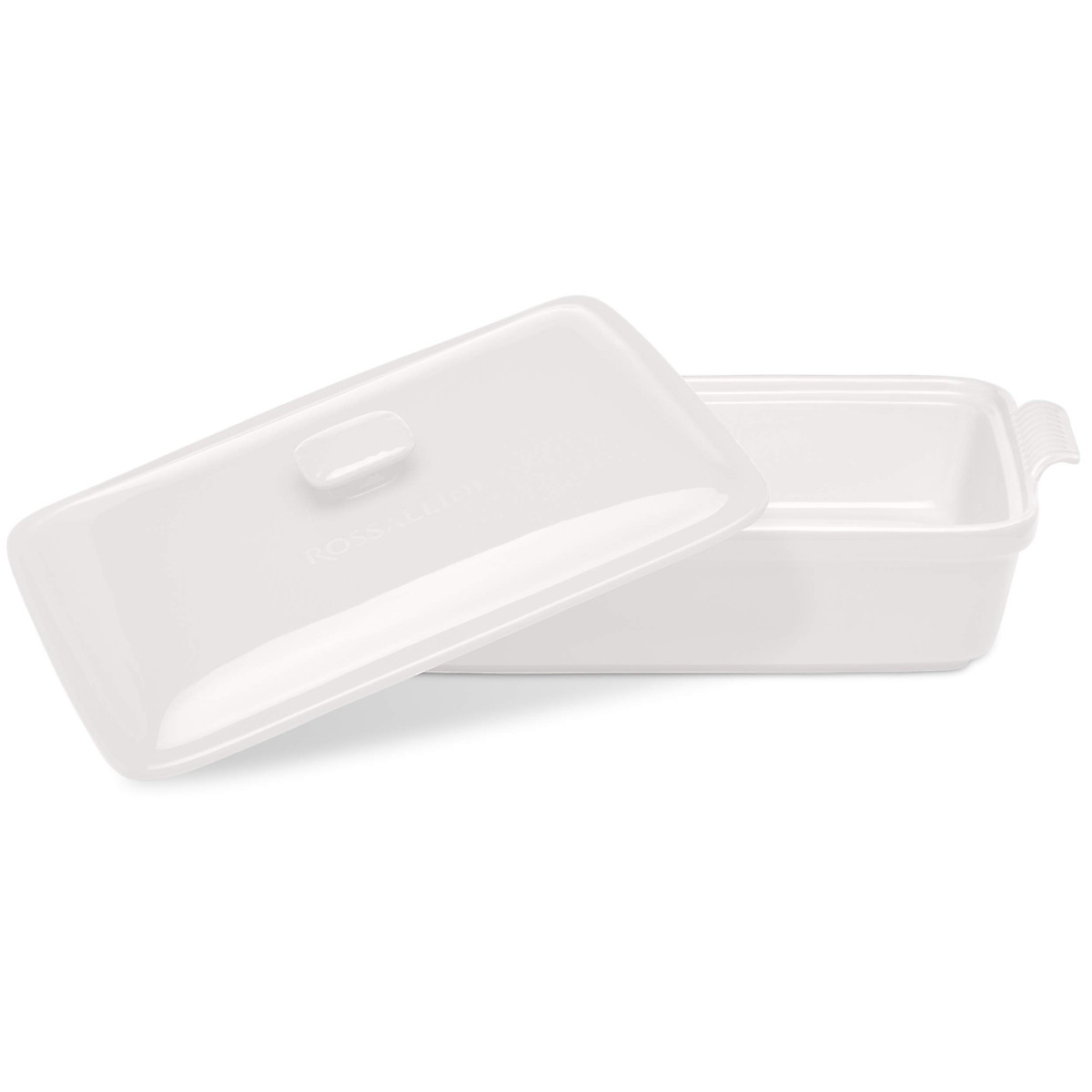 ROSSALLINI Stoneware Casserole Dish Bakeware Set with Lid, Covered Rectangular Dinnerware, Extra Large 4.23 Quart, 13 by 9 Inch, Bianco [White]
