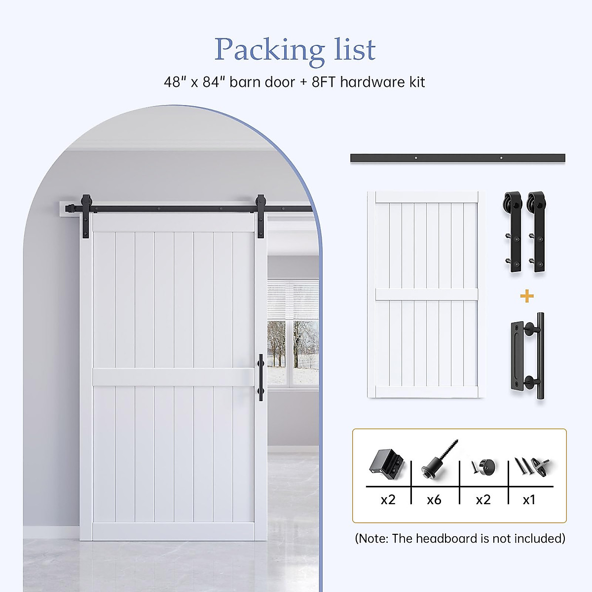 ROYMELO 48x84 Inch White Sliding Barn Door Slab and 8ft Hardware Kit Included, MDF Wood Panel Covered with Water-Proof Scratch-Proof PVC Surface, Easy to Clean, Simple DIY Assembly