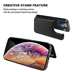 ONETOP Compatible with iPhone 13 Pro Max Wallet Case with Card Holder,PU Leather Kickstand Card Slots Case, Double Magnetic Clasp and Durable Shockproof Cover 6.7 Inch(Black)