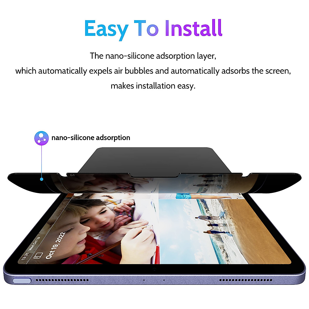 Peslv Privacy Screen Protector Compatible With iPad Pro 12.9 Inch 2018 2020 2021 2022, Anti Glare Blue Light Spy Filter Private Cover, High Sensitive Bubble-Free Easy Install Black Security Screen