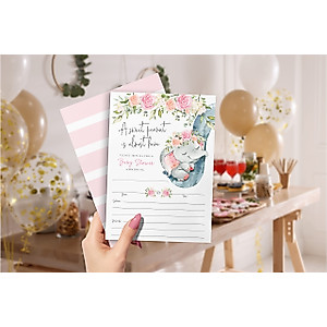 Your Main Event Prints Elephant Girl Baby Shower Invitations, Peanut Baby Shower Invites with Diaper Raffles Cards, Sprinkle, 20 Invites