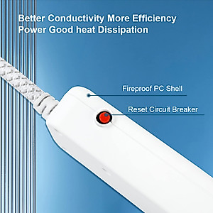 Power Strip Extension Cord 6 Ft, 6 Rotating Outlets & 4 USB Charging Ports, 1875W, 1020 J, Flat Plug Wall Mount Surge Protector Strips for Home, Office, White