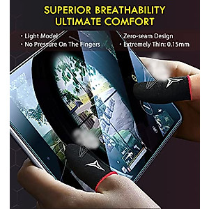10 Pack Mobile Phone Gaming Finger Sleeves, Nuozme Finger Sleeves Fit All Touchscreen Devices, 0.15mm Superconducting Nanofibers, Smooth Feel, Anti-Sweat, Extremely Thin, Red Edge