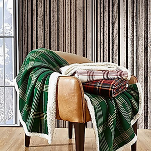 Eddie Bauer - Throw Blanket, Cotton Flannel Home Decor, All Season Reversible Sherpa Bedding (Union Bay Red, Throw)