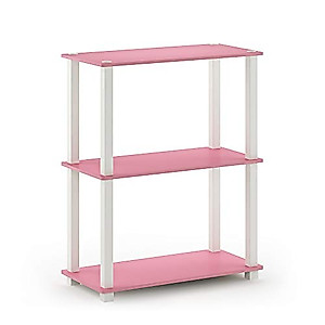 Furinno Turn-S-Tube 3-Tier Compact Multipurpose Shelf Display Rack with Square Tube, Pink/White