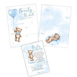Your Main Event Prints Bear Baby Shower Invitations with Book Request and Diaper Raffle Card, We Can Bearly Wait Teddy, Forest Animal, Baby Sprinkle, 20 Fill in Invites