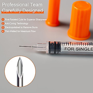 U-100 27G 1cc Syringes with 5/16 Inch-8mm Accurate Measuring for Liquid Individually Sealed Packaging (20Pack)