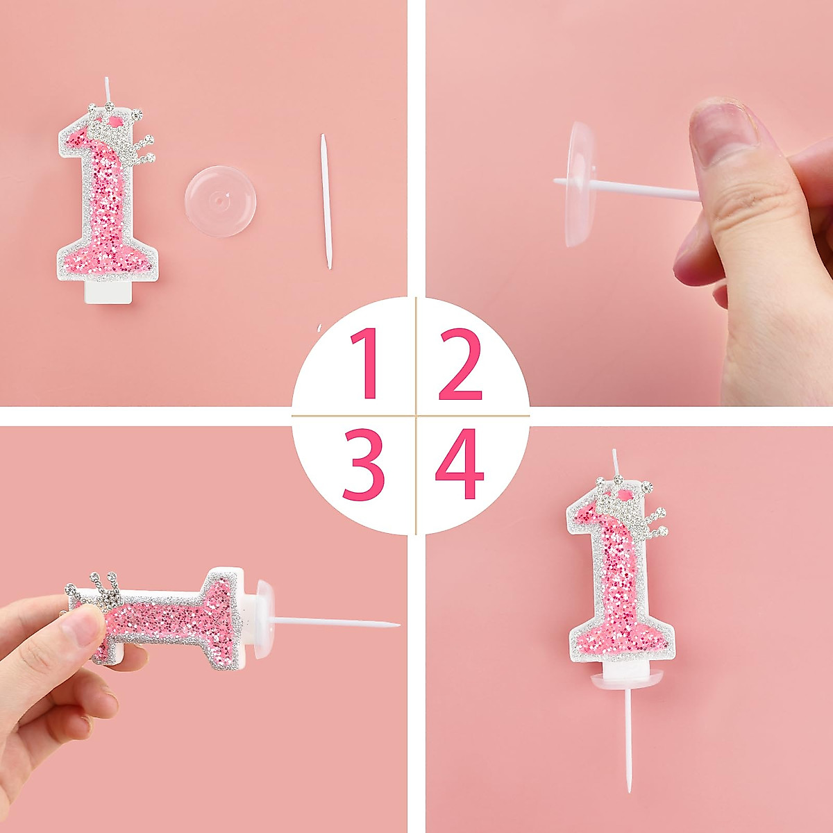 DAJISI 2.95 Inch Birthday Candle for Cake, Pink Birthday Candles Number Candles for Birthday Cakes with Crown Large Sparkler Candles for Cake Topper Decoration (Pink Crown 5)