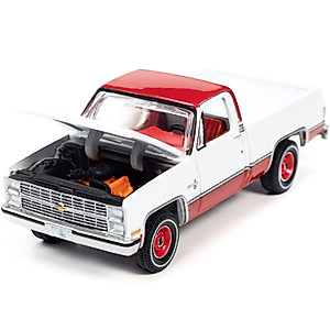 1983 Chevy Silverado 10 Fleetside Pickup Truck White & Carmine Red w/Red Interior Ltd Ed 17120 pcs 1/64 Diecast Model Car by Autoworld 64322-AWSP074 B