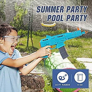 Electric Water Gun Motorized Squirt Guns for Kids & Adults, One-Button Automatic Bursts Water Blaster Soaker 22FT, 180CC Capacity Water Guns Swimming Pool Party Games (Blue)