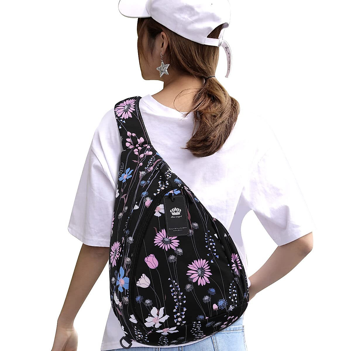 HUA ANGEL Travel Sling Bag, Trendy Crossbody Bags Hiking Backpack Purse Chest Bag One Shoulder Daypack with Convertible Strap