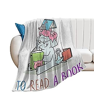 It's A Good Day to Read A Book Elephant and Piggie Blanket Soft Flannel Throw Blanket Gifts for Boys Girls Adults Comfy Cozy Couch Travel Blankets for Living Room, 40X50 Inches