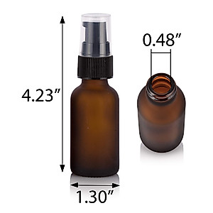 JUVITUS 1 oz / 30 ml Frosted Amber Glass Boston Round Bottle with Black Treatment Pump (12 pack) + Funnel