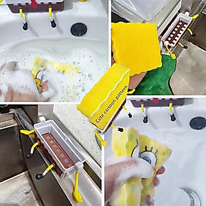 Cute Sponge Holder for Kitchen Sink, Kitchen Sponge Holder for Sink, Reusable Cleaning Sink Sponge with 4pc Sponge