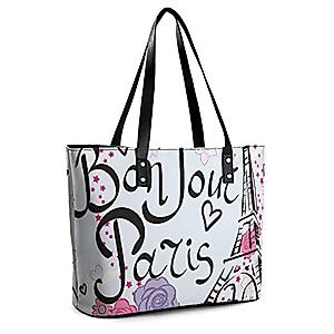 Womens Handbag Paris Eiffel Tower With Flowers Leather Tote Bag Top Handle Satchel Bags For Lady