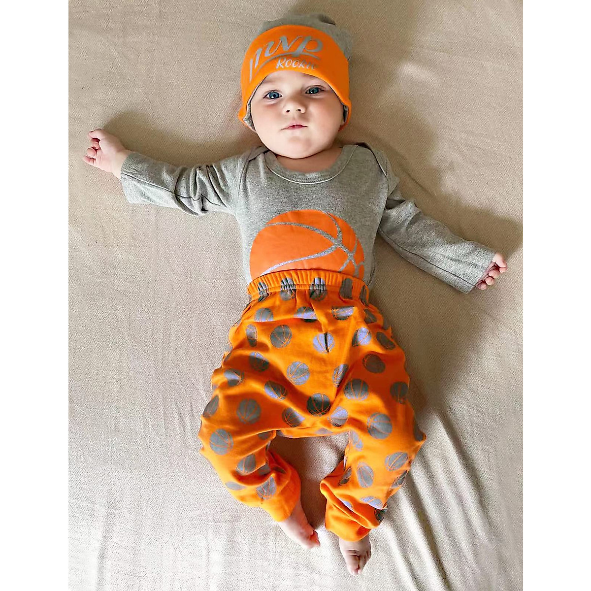 COSLAND Baby basketball Outfit Infant Boys Cotton Pant Sets, Gray, Newborn