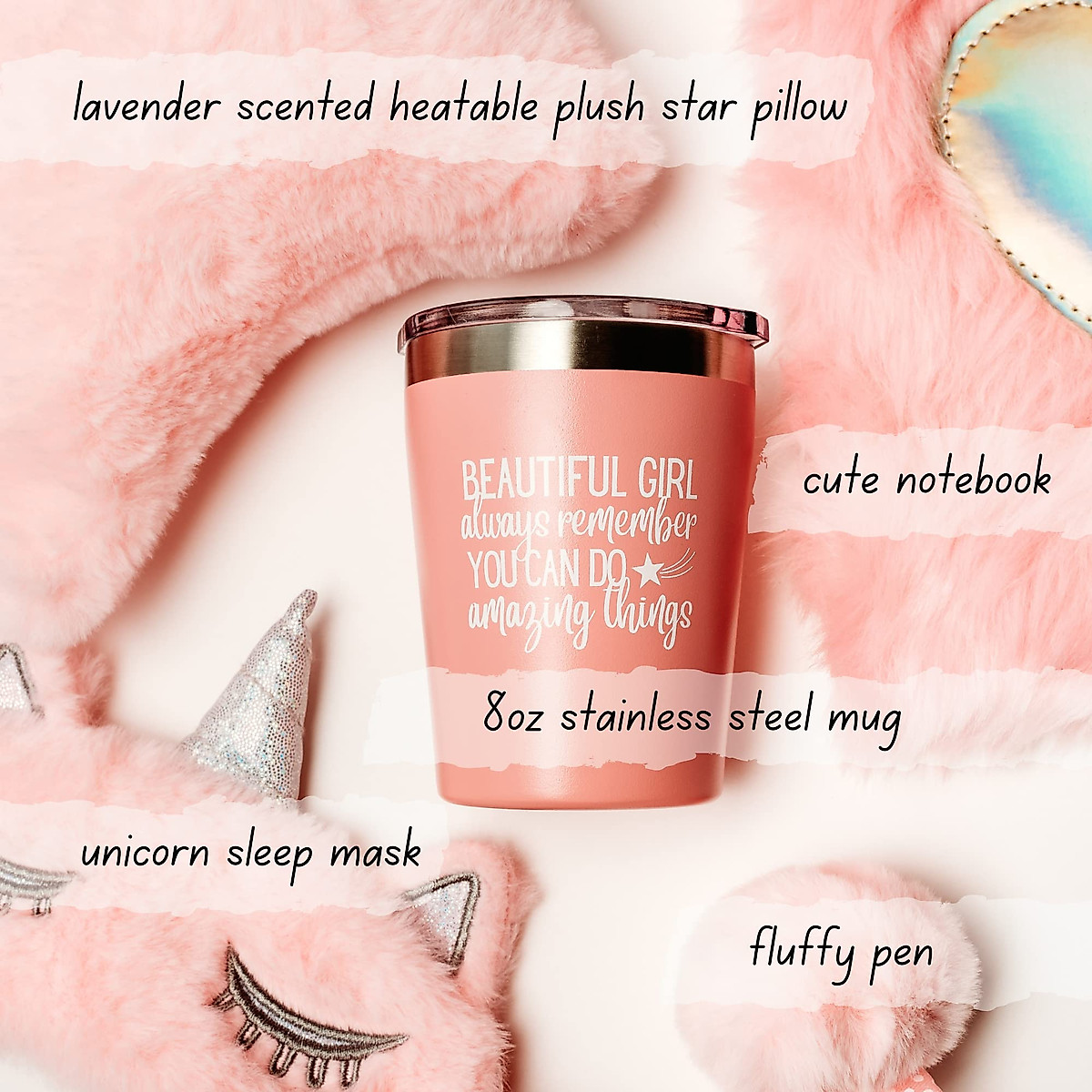 TrueSooth Unicorn Gifts for Girls Age 6-8 - Lavender Plushie/Plush Star Pillow, Girls Unicorn Sleep Mask, Mug, Notebook Set - Birthday for 6, 7, 8 Year Old Girl, Little Girl Gifts