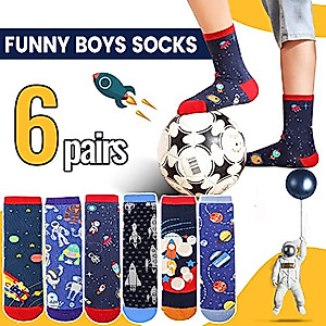 Anlisim Boys Kids Socks Fun Crazy Novelty Funny Crew Cotton Teenage Boy Children Socks 6 Pairs Gift Stocking Stuffers(Rocket,9-14Y)