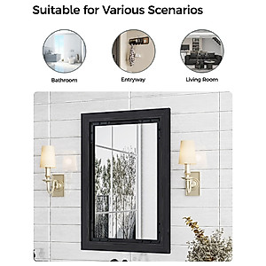 FLYJOE Medicine Cabinet Mirror 16 x 24 Inch Farmhouse Bathroom Mirror Door Paulownia Wood Storage Cabinet with Adjustable Shelves, Wall Mounted for Bathroom Living Room, Black