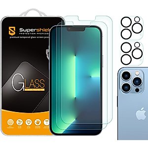 Supershieldz (2 Pack) Designed for iPhone 13 Pro Max (6.7 inch) + Camera Lens Tempered Glass Screen Protector, 0.33mm, Anti Scratch, Bubble Free