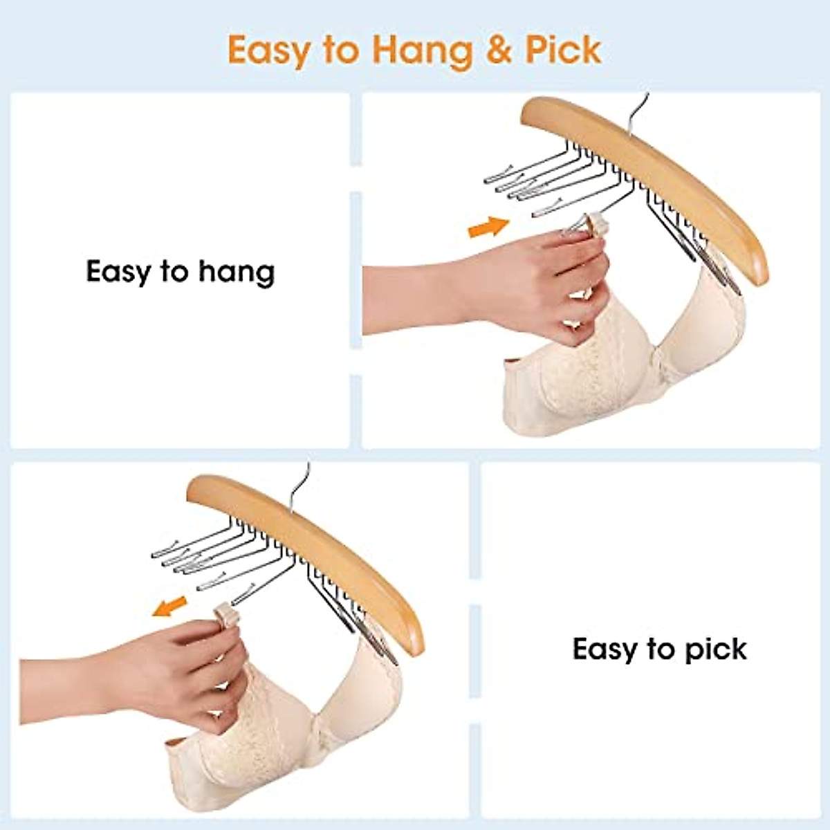Bra Hanger, Tenyond Tank Tops Hangers Natural Wood Bra Holder Hanger Space Saving Closet Organizer and Storage Rack for Bras, Tank Tops, Camisoles-2 Pack