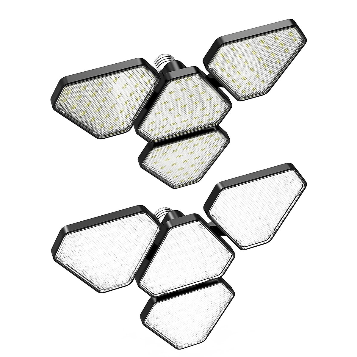 STODER Garage Lights Ceiling LED Adjustable Angles 120W 12000 Lumens 6500K Daylight Deformable Garage Ceiling E26/E27 Light Suitable for Garage Shop Basement Workshop (2Pack)
