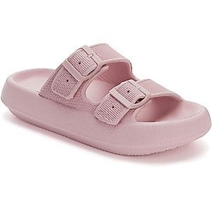 WHITIN Shower Slides Women Men Platform Thick Sole Comfortable Adjustable Double Buckle Slippers Open Toe Massage Sandles Female Bathroom Soft Pillow Sandals Pink
