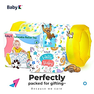 BABY K Inflatable Baby Roller Toy (Yellow) - Tummy Time Toys for Babies 0-6 Months - Baby Crawling Toys for Babies 6-12 Months- Early Development Crawling Fitness Baby Toys - Baby Exercise Toys