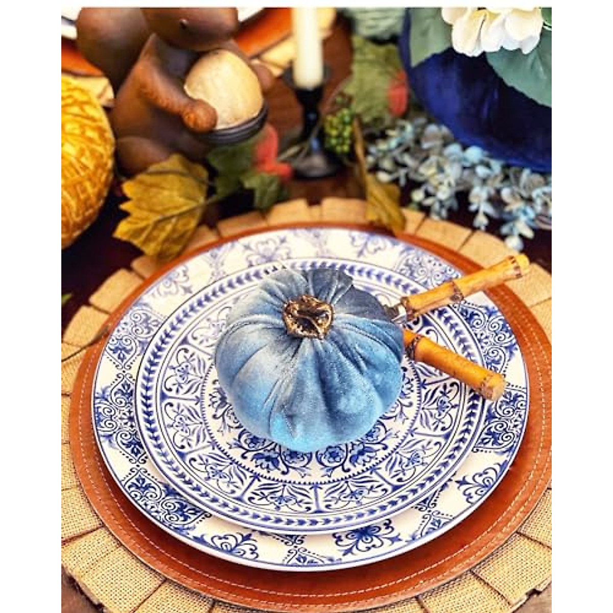 Sonemone 8.75 Inch Marrakesh Tile Floral Salad Plates, Blue Ceramic Plates Set of 4, for Salad, Pasta, Pancakes, Steak, Microwave & Dishwasher Safe