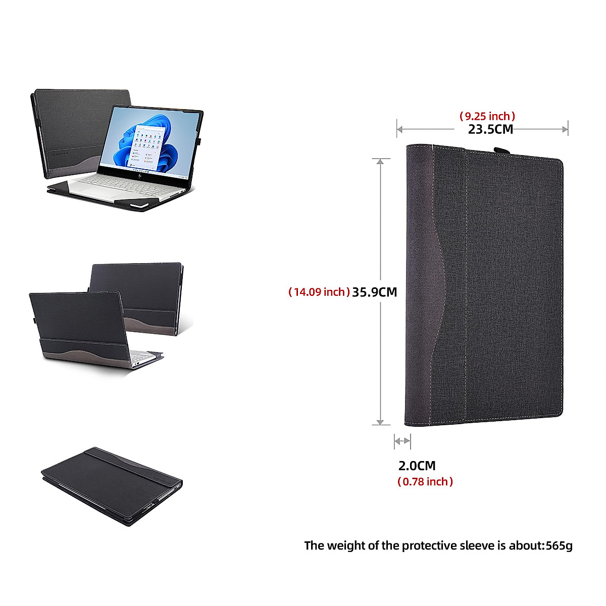 Laptop Cover for HP Envy x360 Laptop 15t /15z-XXX/15-fh|15-ed/15z-ey15-er/15-ep/15t-es100|2-in-1 Laptop.All Inclusive Drop Case 15.6" PU Leather Inside Pocket Cover Shell (15.6inch, Gray-Black)