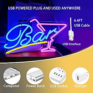 Pedaiah Bar Neon Sign - Acrylic LED Bar Sign with Hanging Chain, USB Powered, 14.96x9.06 inches, Bar Decor for Home, Bistro, Party, Club, Wall Decor