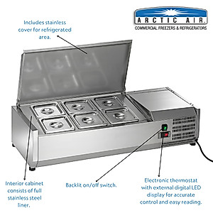 Arctic Air ACP40 40" Countertop Refrigerated Sandwich/Salad Condiment Prep Table Station, 6 Pans, Stainless Steel, 115v