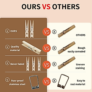 KTOJOY Wooden Clothes Pins,50 Pack, 2.9 Inch, Large Natural Birchwood Rust, Moisture Resistant Clothes Pegs, Heavy Duty Wooden Clothespins,Clothes Pins for Craft,Wooden Clips for Pictures