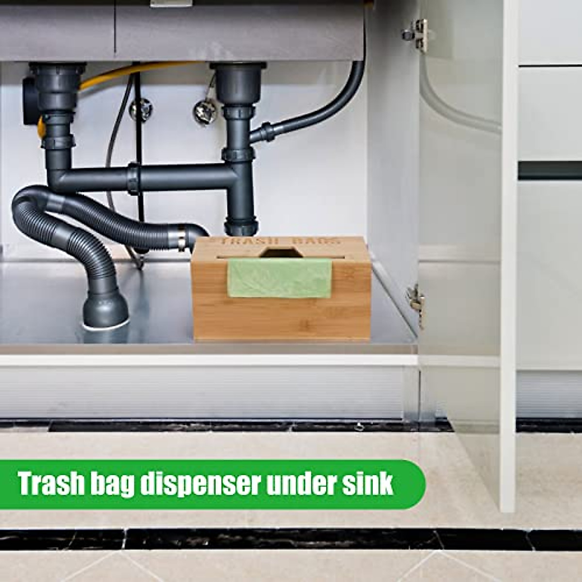 Trash Bag Dispenser For Plastic Bags, Garbage Bag Organizer Roll Holder Under Sink, Bamboo Wall Mounted Trash Bag Organizer for Cabinet Kitchen Countertop - Standard