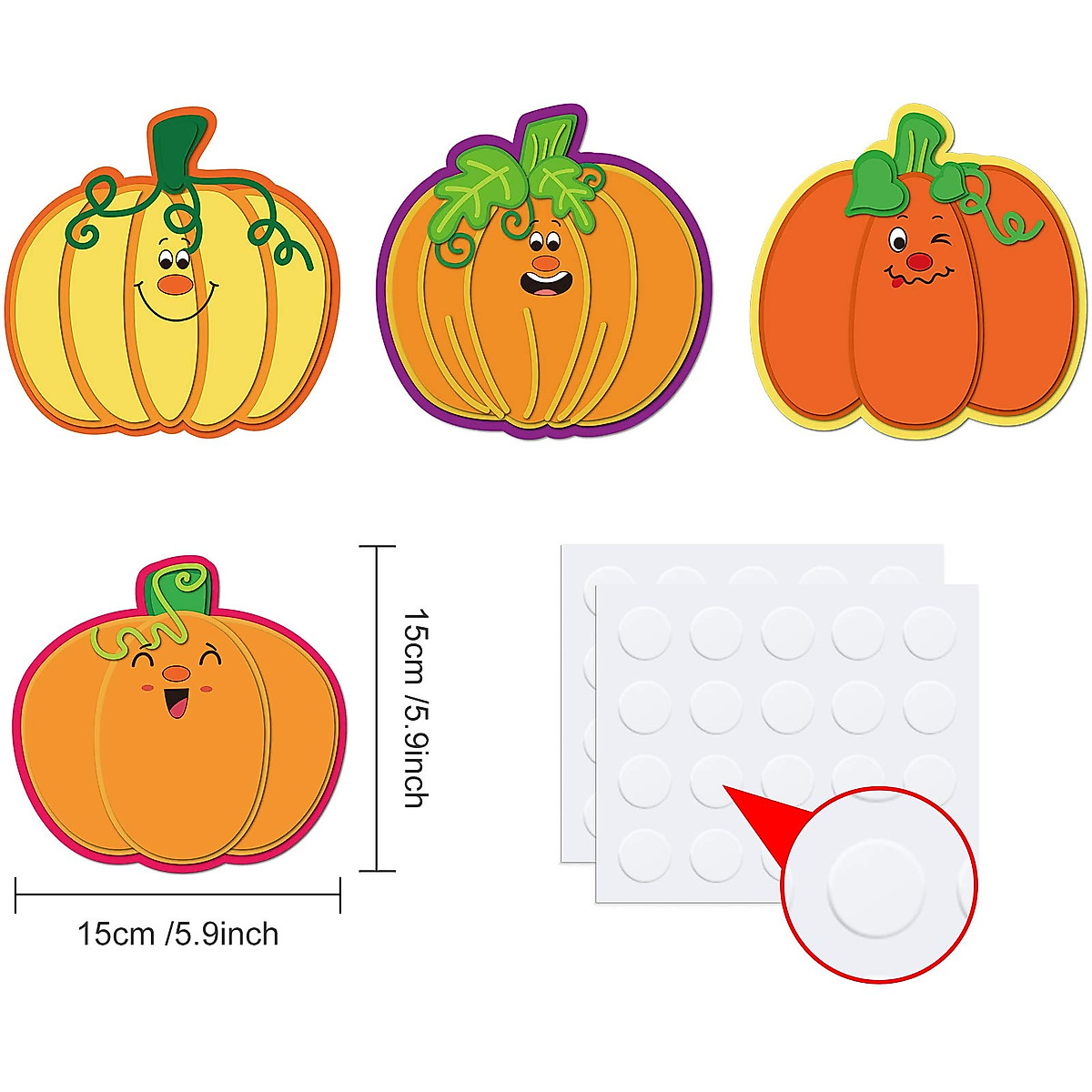 Blulu Pumpkin Cutout Decoration Pumpkins Cardboard Cutouts with Glue Point for Classroom School Bulletin Board Fall Theme Thanksgiving Halloween Party, 5.9 x 5.9 Inch(40 Pieces)
