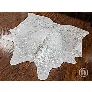 Genuine Metallic Silver On Off White Cowhide Rug 6 x 8 ft. 180 x 240 cm