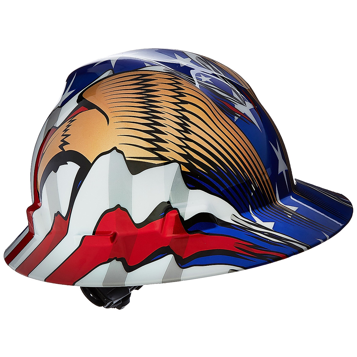MSA (Mine Safety Appliances) 10071159 V-Gard Freedom Series Class E Type I Hard Hat with Fast-Track Suspension and American Flag with 2 Eagles