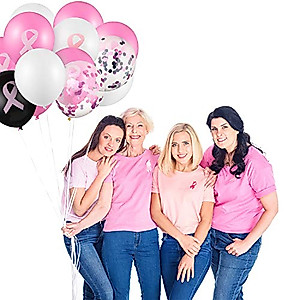 84 Pieces Pink Ribbon Balloons Breast Cancer Awareness Balloons Transparent Confetti Glitter Balloons Set for Party Decoration