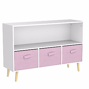 IAFIKE Toy Organizers and Storage, Kids Bookshelf with 3 Cube Fabric Bins and Drawers,Nursery Bookcases, Cabinets & Shelves Toddler Book Shelf for Bedroom,Playroom,Livingroom (Pink)