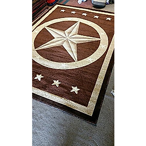 Americana Texas Star Area Rug Lone Star Dark Brown Design 5457 (5 Feet 2 Inch X 7 Feet 3 Inch)