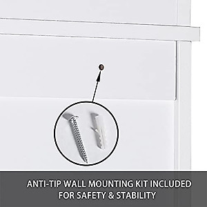 MUPATER Bathroom Over-The-Toilet Storage Cabinet Organizer with Doors and Shelves, Small Freestanding Toilet Space Saver Shelf with Adjustable Bottom Bar and Anti-Tip Design,White