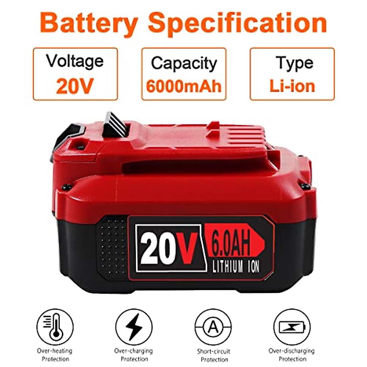 PDstation 【Upgraded to 6000mAh】 2PACK CMCB204 20V Lithium Battery for V20 Craftsman 20v Battery MAX CMCB202 CMCB201 CMCD700C1 CMCS500B All of V20 Cordless Power Tools
