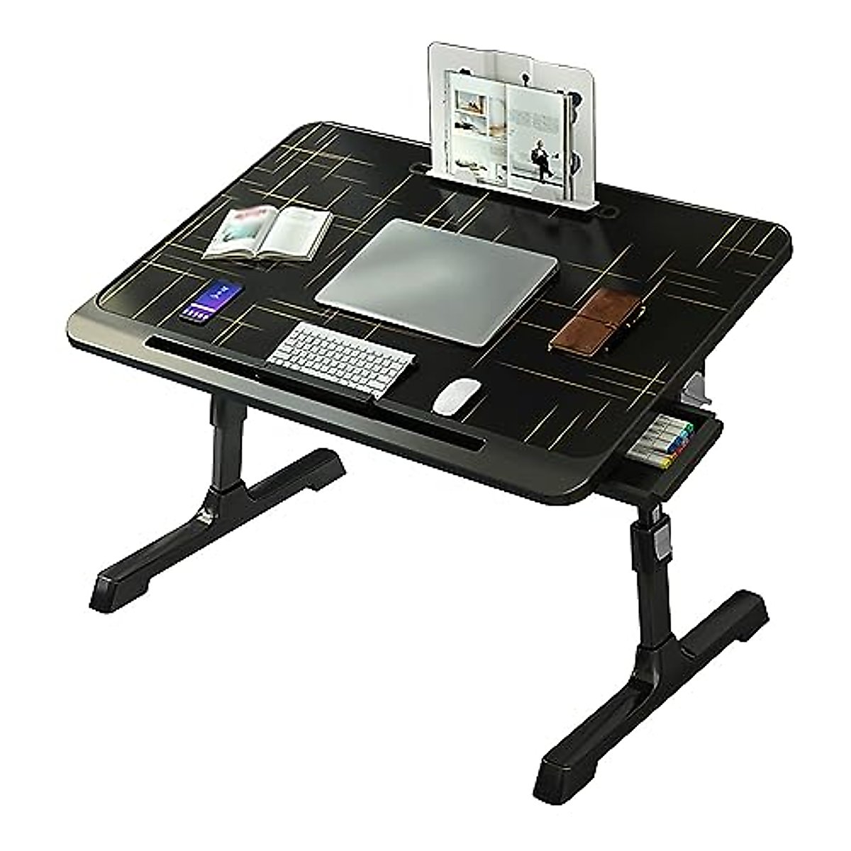 GEIRONV Movable Computer Desk, with Drawers Bookshelf Multifunctional Lifting Table Learning Office Entertainment Adjustable Sofa Table