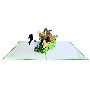 iGifts And Cards Inspirational Wild Horses 3D Pop Up Greeting Card - Majestic, Colt, Pony, Mustang, Stallion, Half-Fold, Happy Birthday, Retirement, Just Because, New Business Adventure, All Occasion