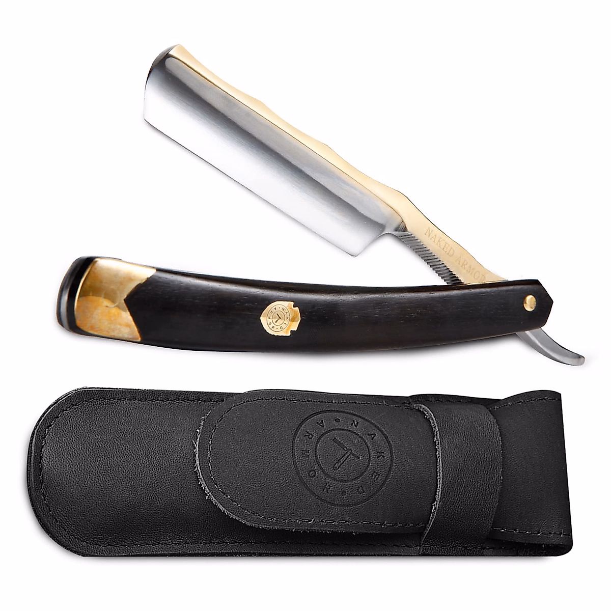 Gold Stainless Steel Straight Razor - Shave Ready Straight Edge Razor, Stainless Steel + Ebony Straight Razor for Men, Barber Approved Straight Razor, Mens Straight Razor, Leather Case, Close Shave