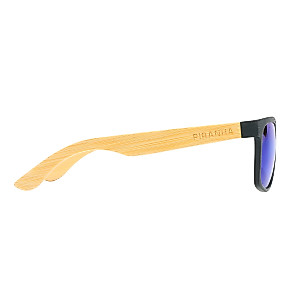 Piranha Klaus Black Frame Sunglasses with Bamboo Temples and Mirrored Blue Lens