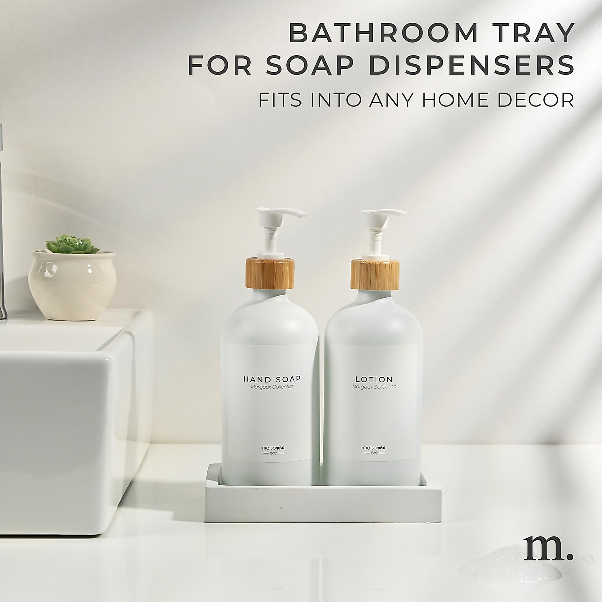 MaisoNovo Concrete Tray | White-Sink Tray for Bathroom CounterTop | Soap Dispenser Tray | Bathroom Trays for Counter | Soap Tray for Kitchen