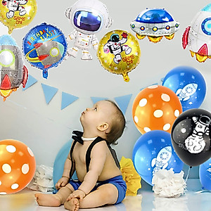 6 PCS Outer Space Rocket Balloons for Party Birthday Decoration, LALIPOK Astronaut Foil Balloon Large Universe UFO Spaceman Garland for Boys Kids Babyshower Supplies