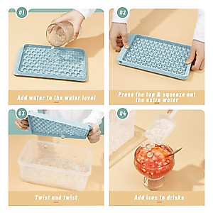 Ziofan Mini Ice Cube Tray with Lid and Bin, 104x4 Pcs Tiny Round Crushed Ice Trays for Freezer, Easy Release for Chilling Drinks, Coffee, Cocktail, Juice (Blue) 4 Pack